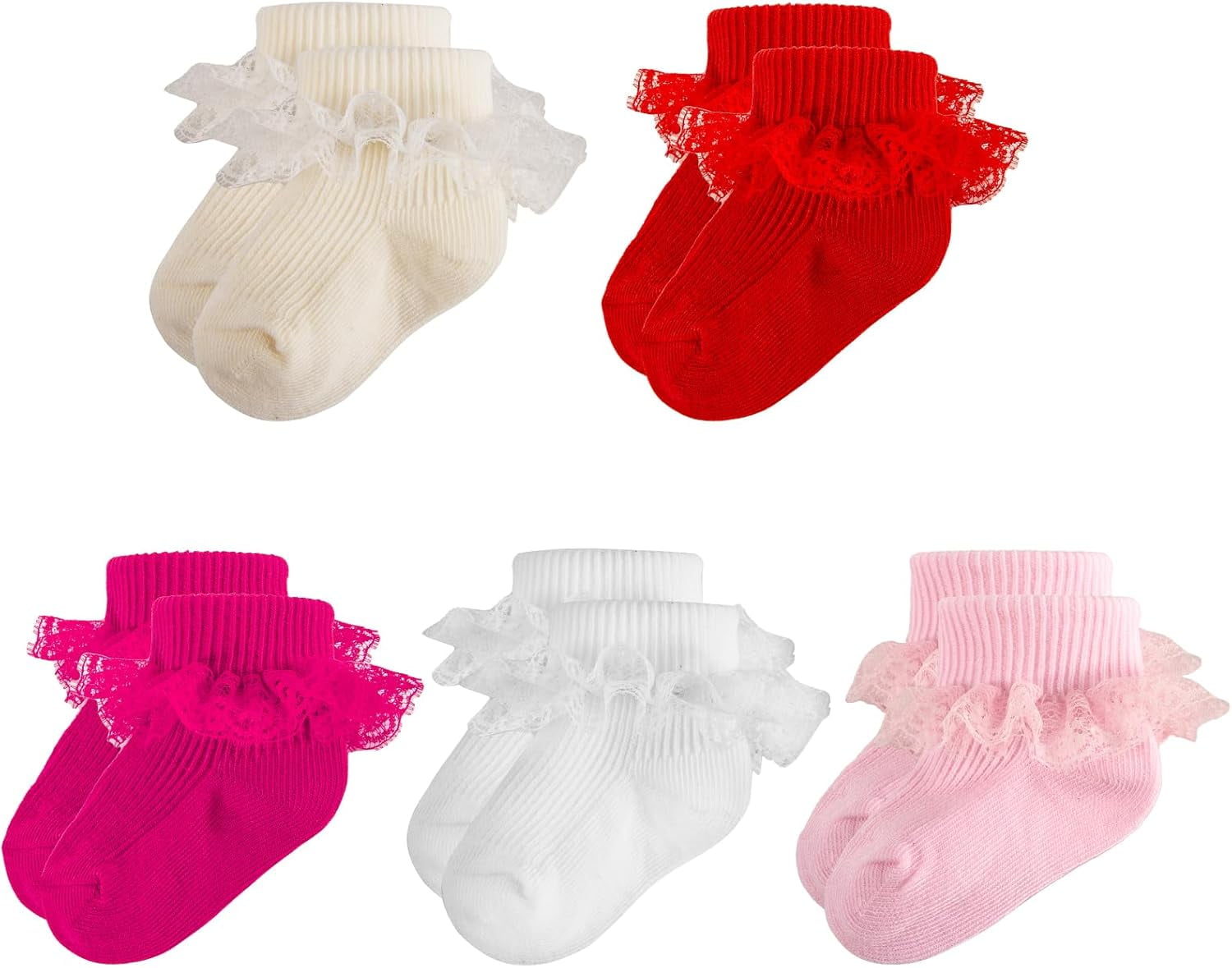 Baby Girl Ruffle Socks Eyelet Double Lace Turn Cuff Ankle Frilly Dress ...