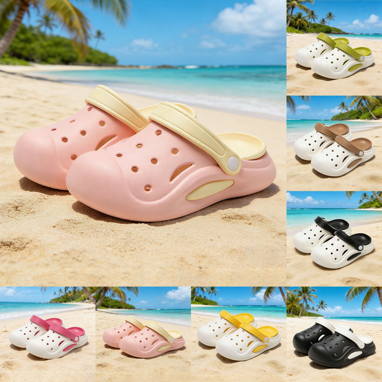 Baby Girl Sandals Solid Color Breathable Hole Summer Beach Slip On ...
