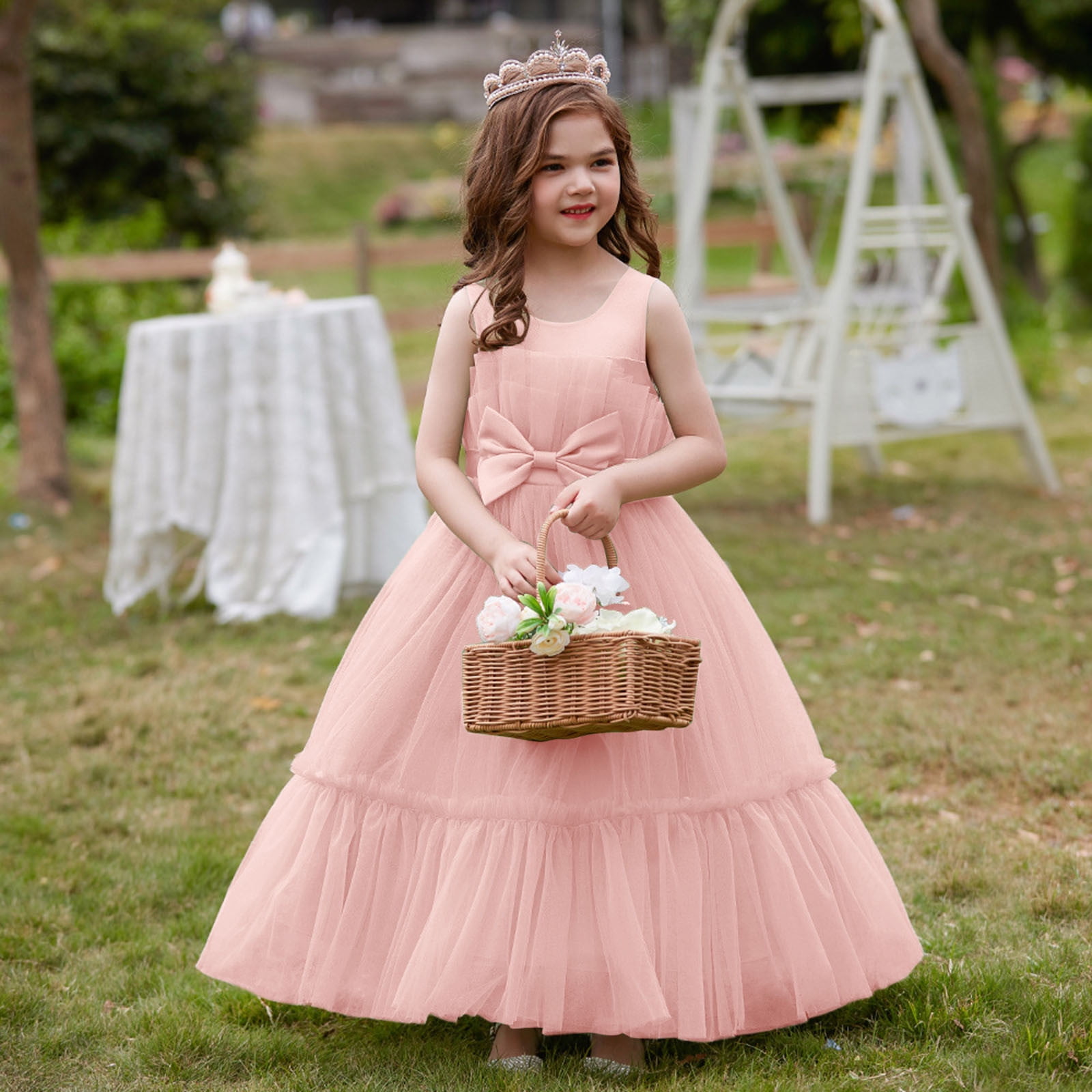 Baby Girl Satin Bow Puff Sleeve Dress - Christening Birthday Carnival ...