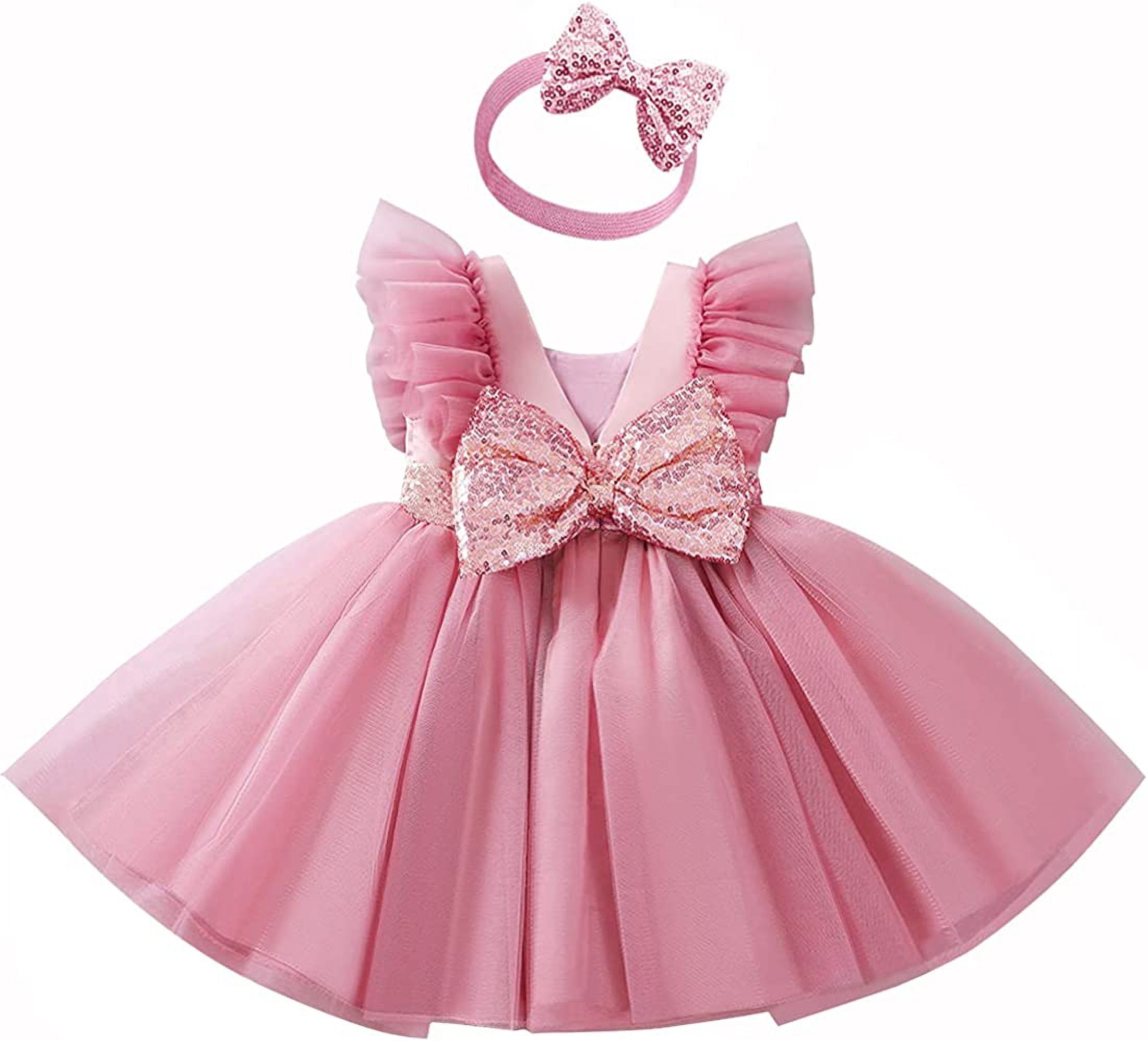 Baby Girl Sequins Bowknot DressToddler Flutter Sleeve Gown Flower Girl ...