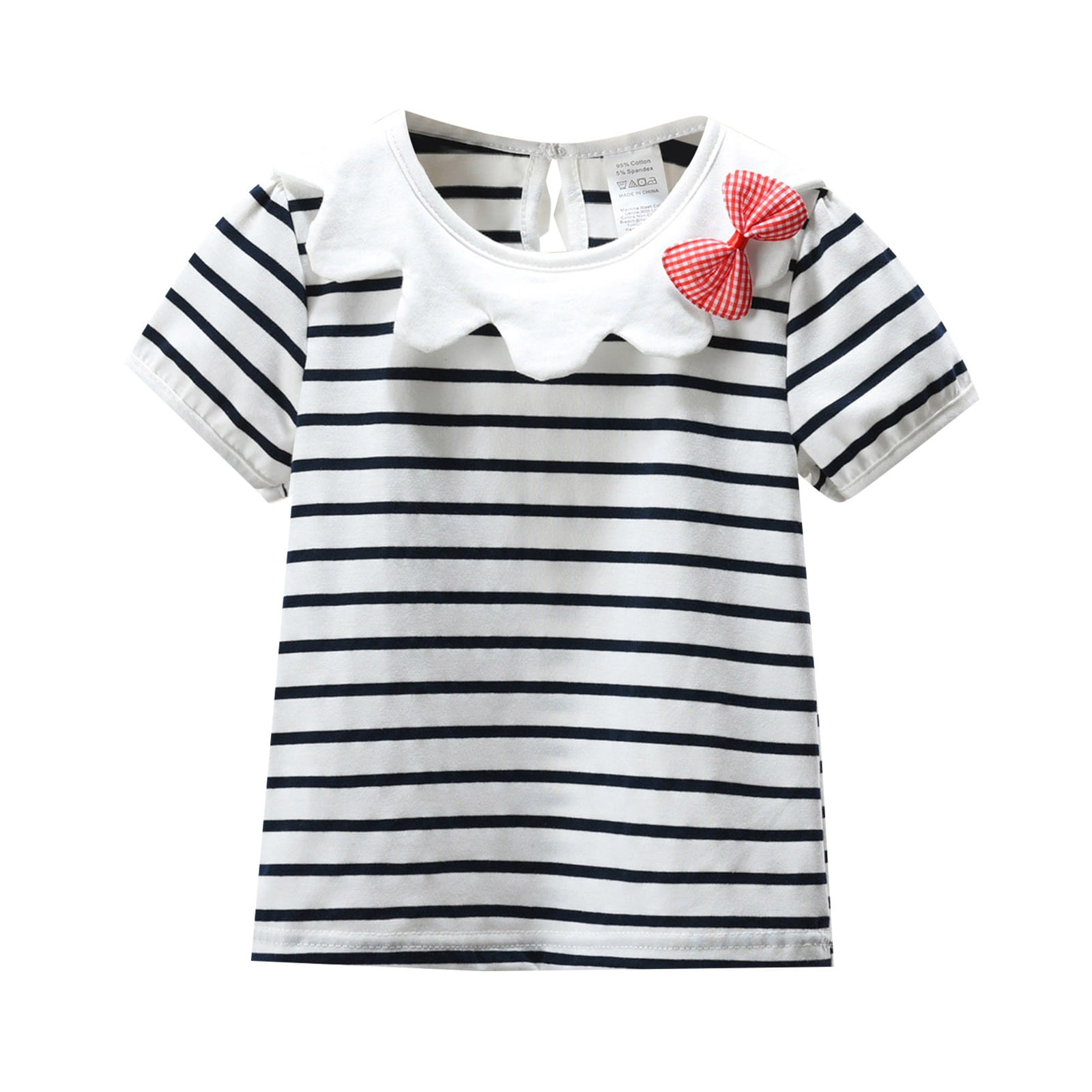 Baby Girl Shirts Cute Short Sleeve T Shirts Flower Neck Bow Outing ...