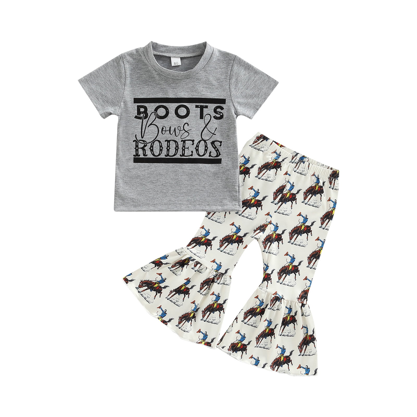 Baby Girl Short Sleeve Tops Shirt 6M 12M 18M 24M 3Y 4Y Flared Pants, Horse / Cow Letter Print ...