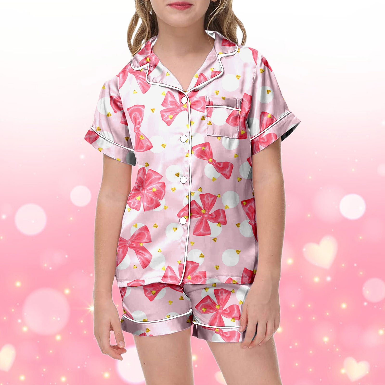 Baby Girl Silk Pajamas 2t Bow Print Short Sleeve Casual Button Down ...