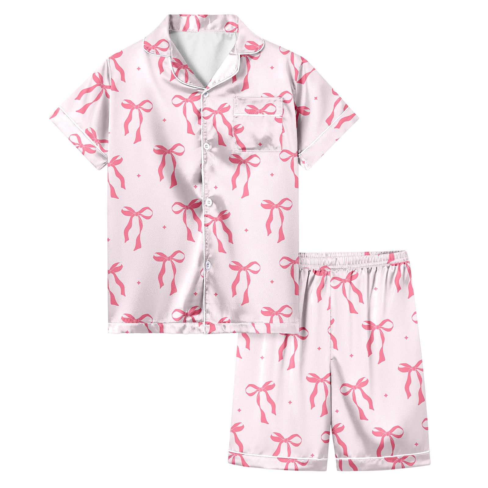 Baby Girl Silk Pajamas Cartoon Print Short Sleeve & Short Pants Outfit ...