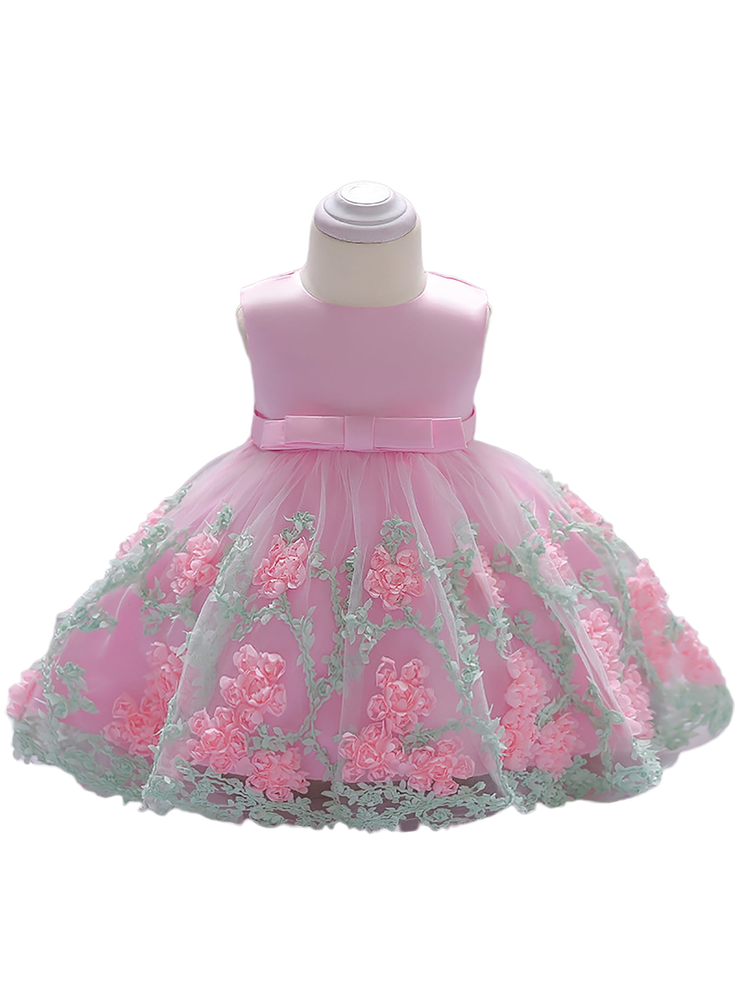 Baby Girl Sleeveless Pageant Lace Dress with Mesh Stitching Bowknot ...