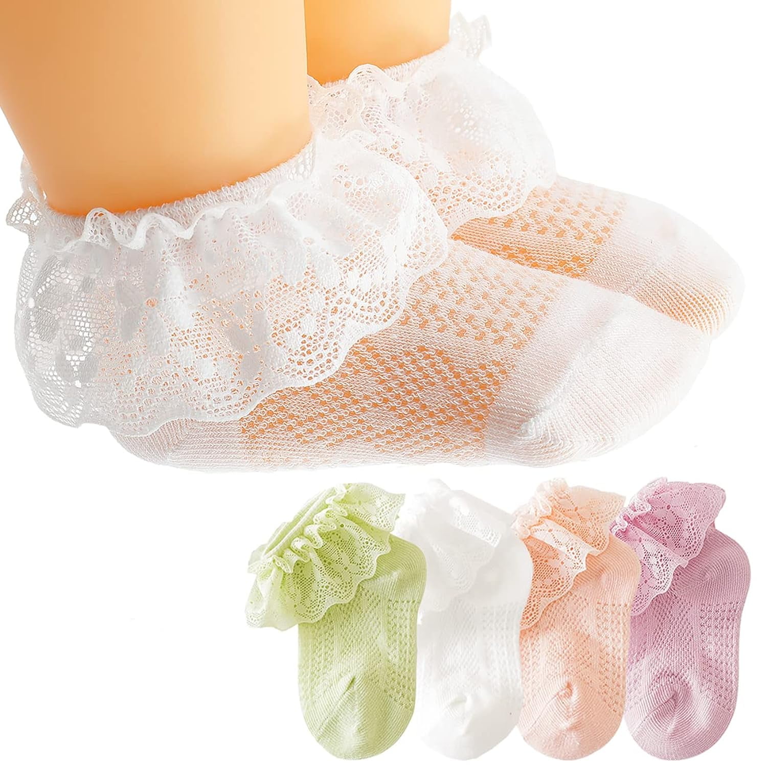 Baby Girl Socks Infant Toddler Ruffle Socks Princess Eyelet Frilly ...