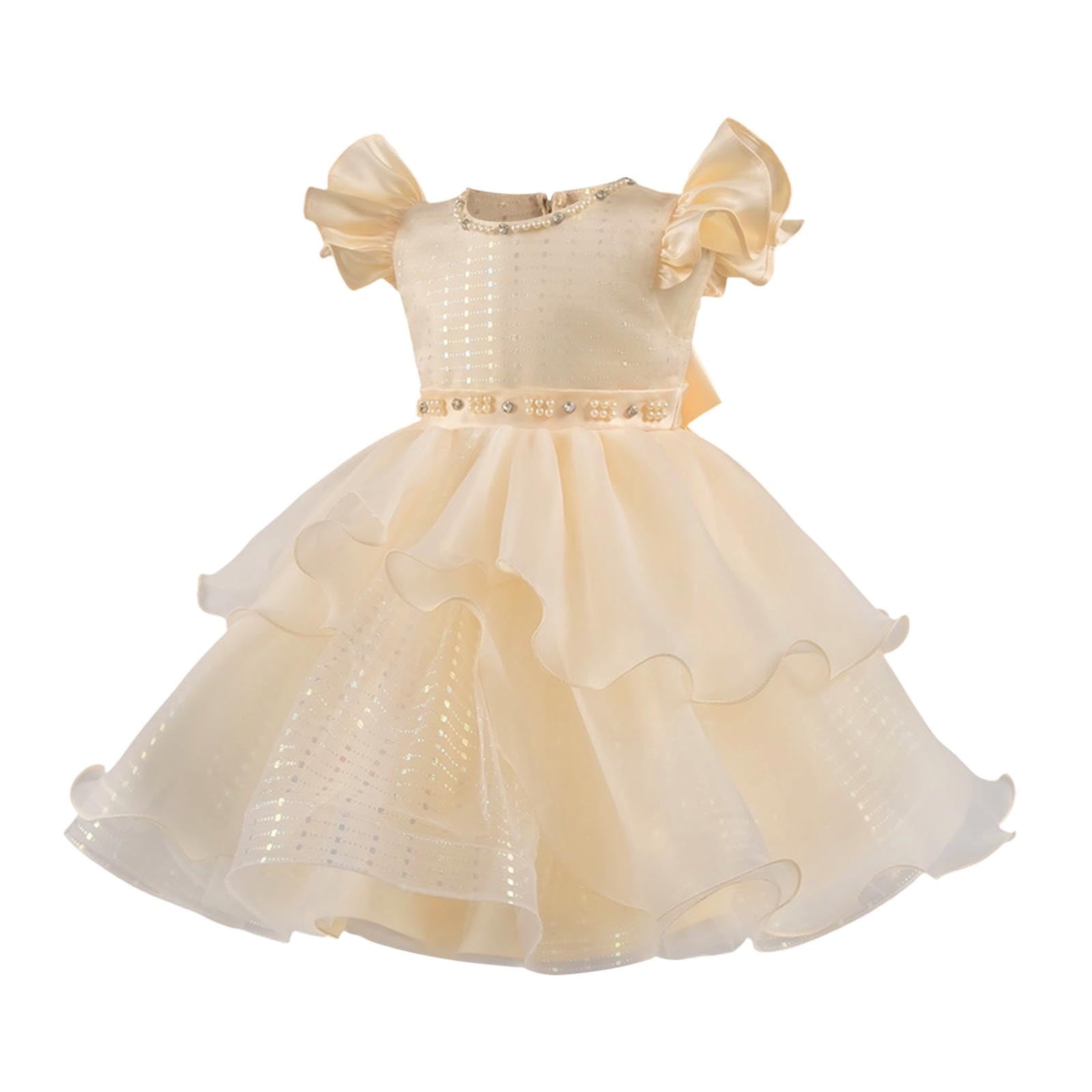 Baby Girl Solid Color Small Flying Sleeves Back Zipper Princess Dress ...
