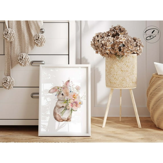 Baby Girl Spring Bunny Rabbit Nursery Wall Art Print, Floral Nursery ...