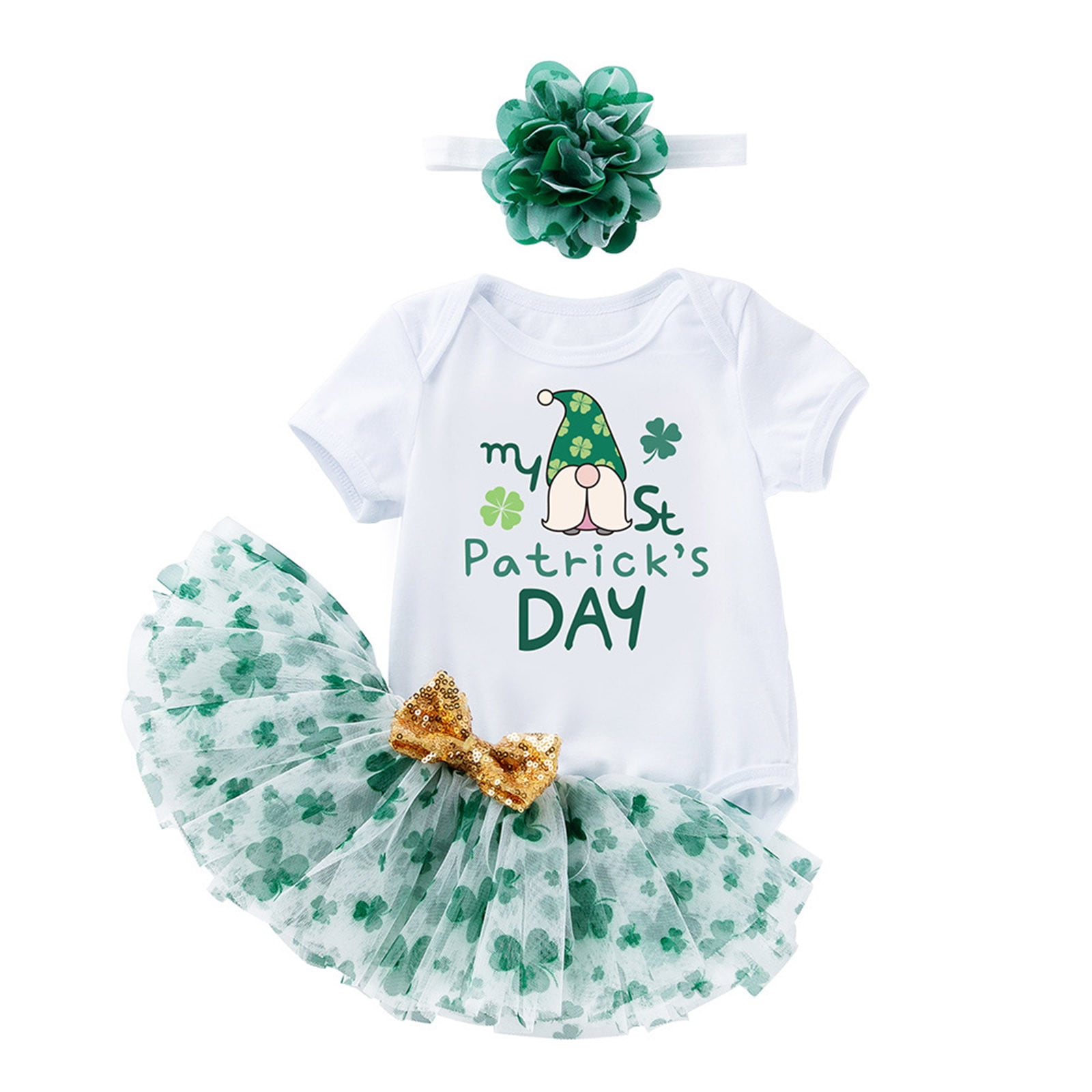 Baby Girl St. Patrick's Day Outfit Sets Short Sleeve Bodysuit Green Tutu Dress and Headband 3 ...