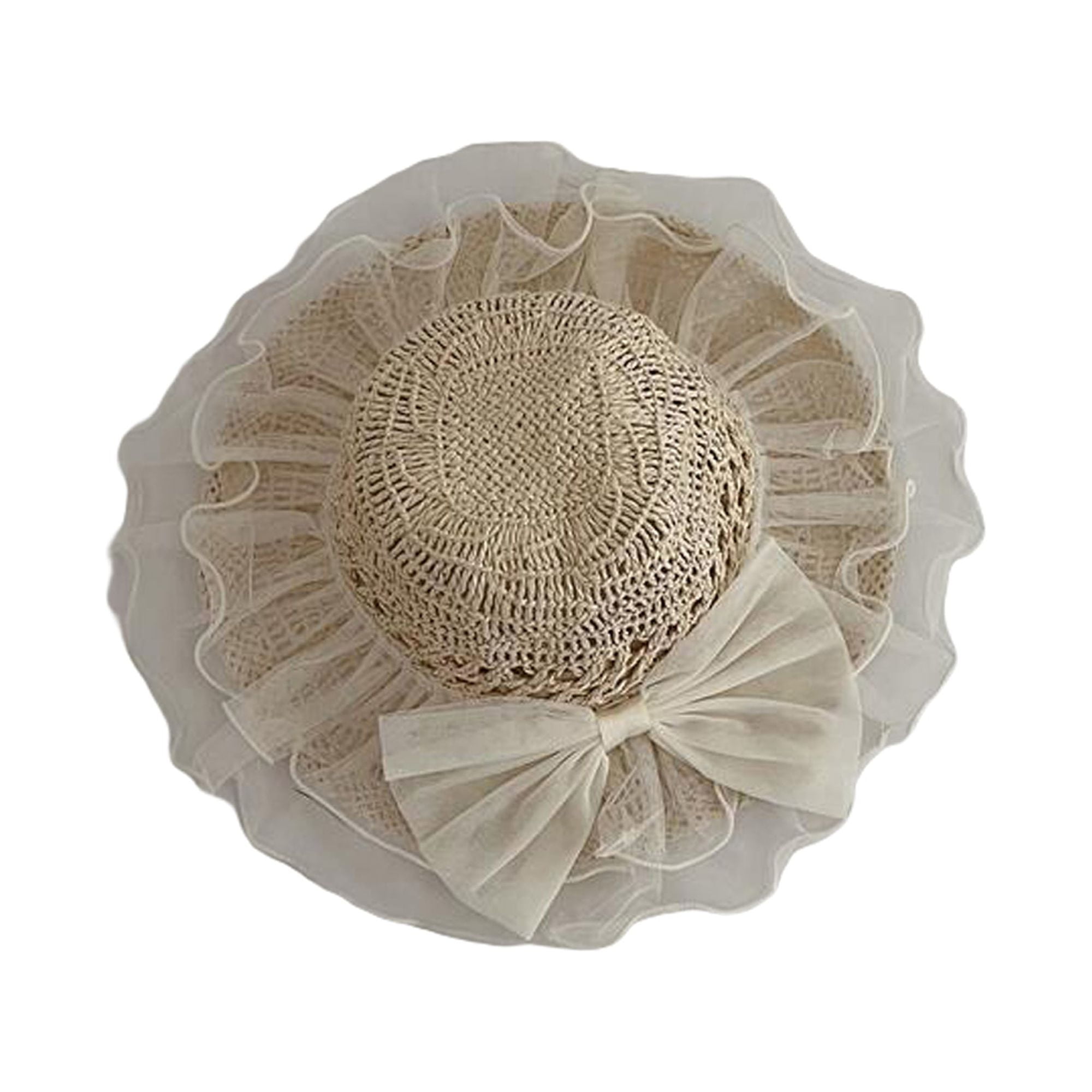 Baby Girl Straw Hat Lace Bow Wide Brim Sun Caps Summer Beach Hats ...