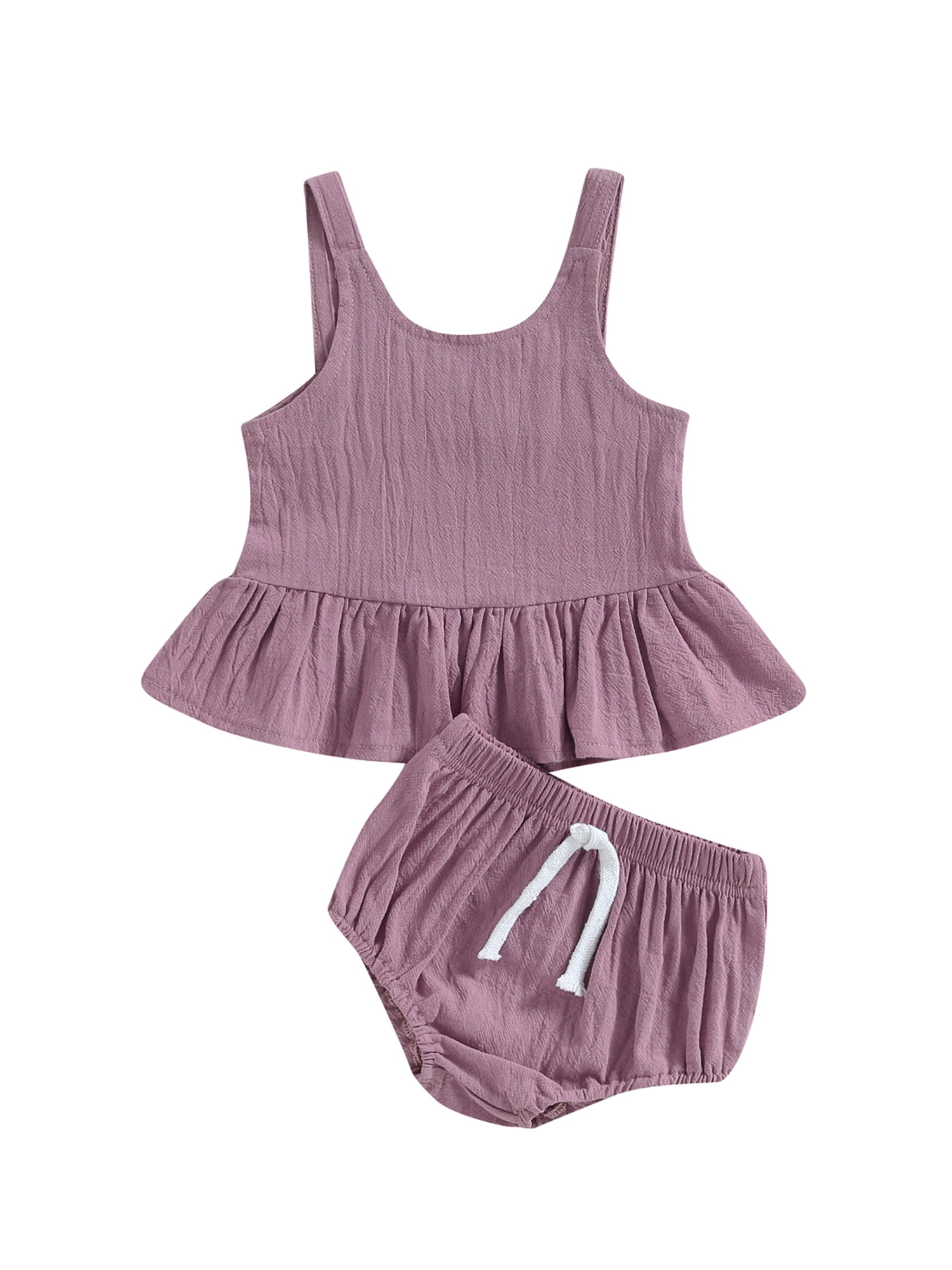 Baby Girl Summer Clothes Ruffle Sleeveless Linen Crop Top Elastic Waist Bloomers Shorts 2Pcs ...