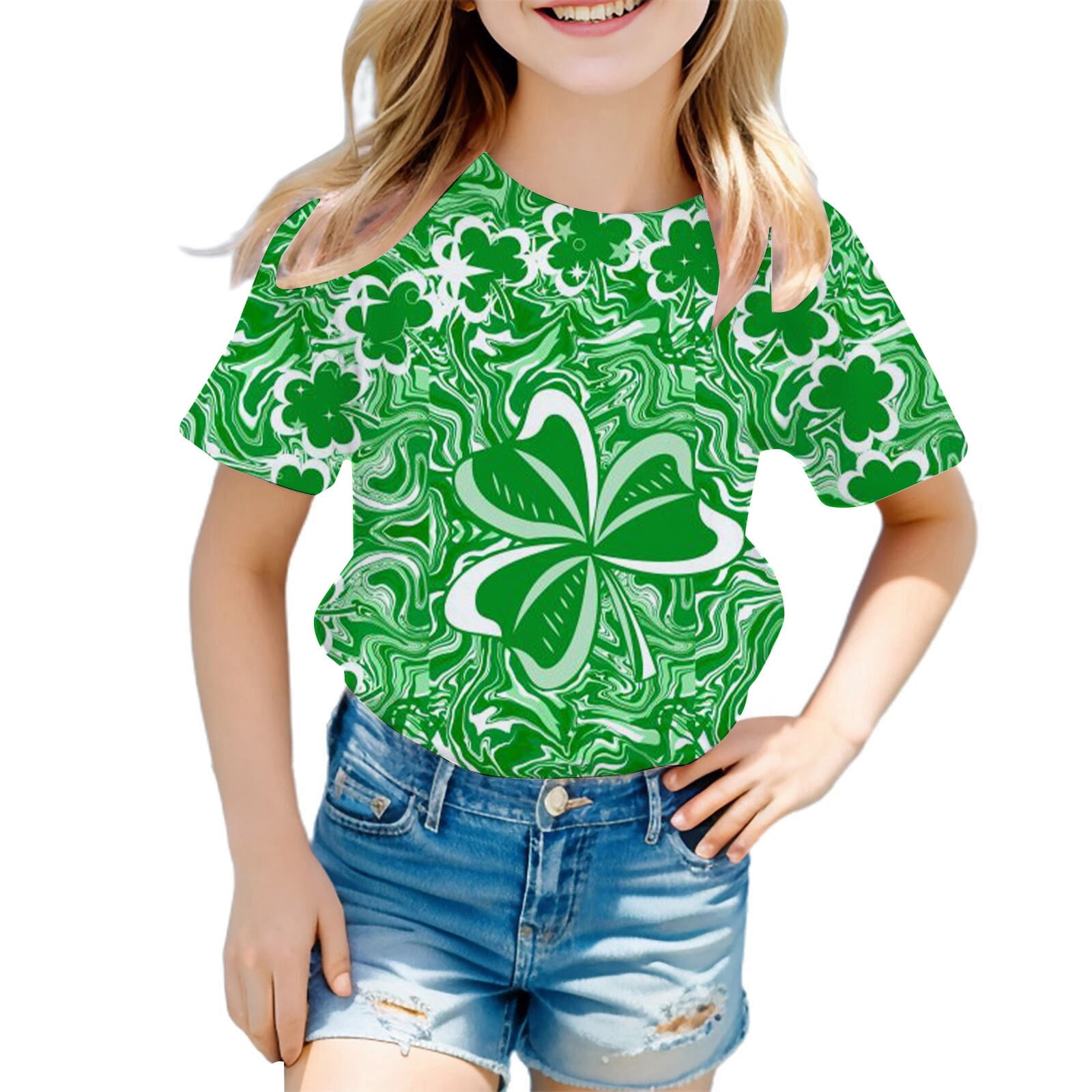 Baby Girl Summer Clothes St Patrick's Day Boy and Girl Fashion Four Leaf Clover Print Round Neck ...