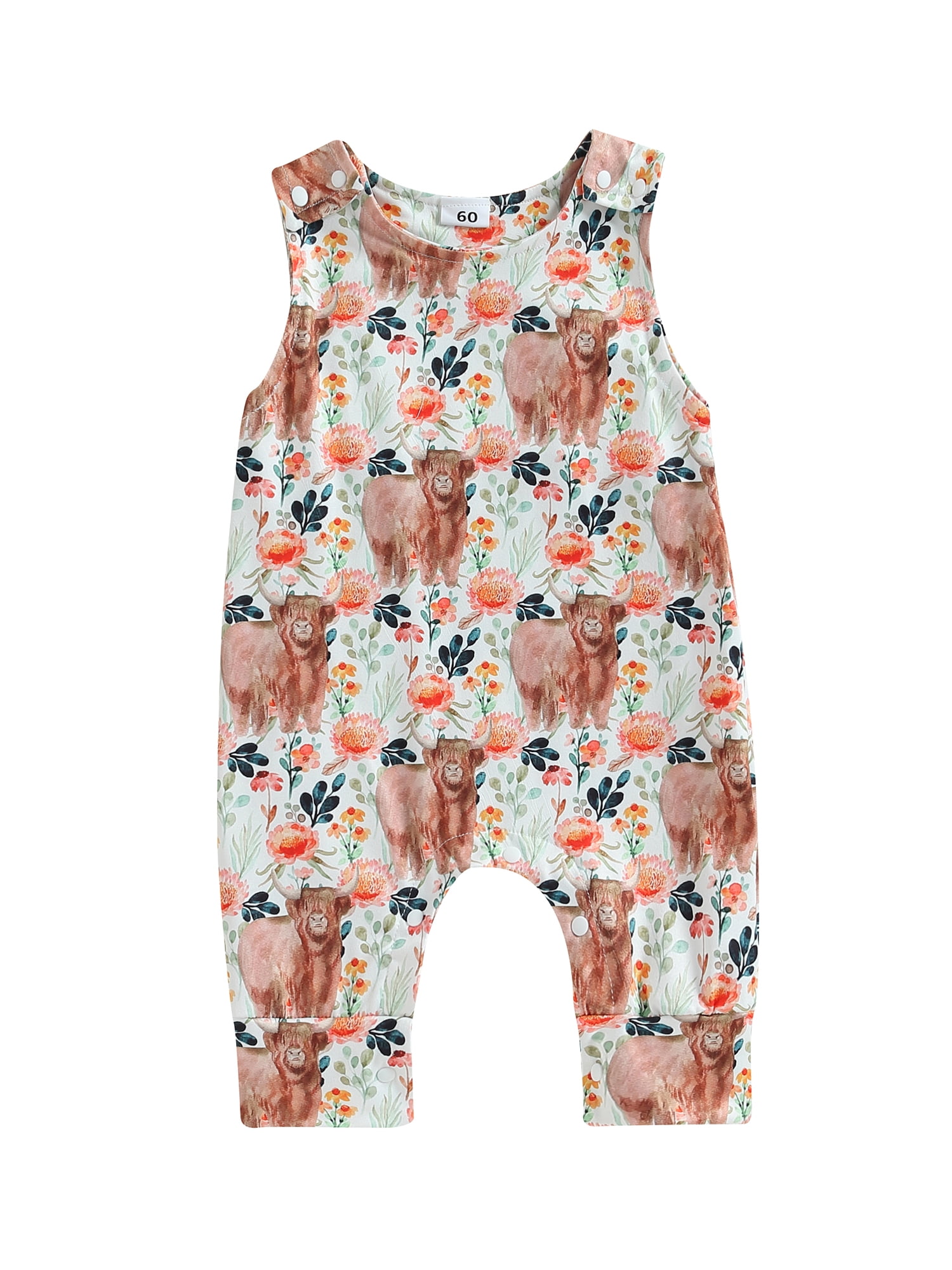 Baby Girl Summer Jumpsuit Floral Cow Print Sleeveless Rompers Pants ...