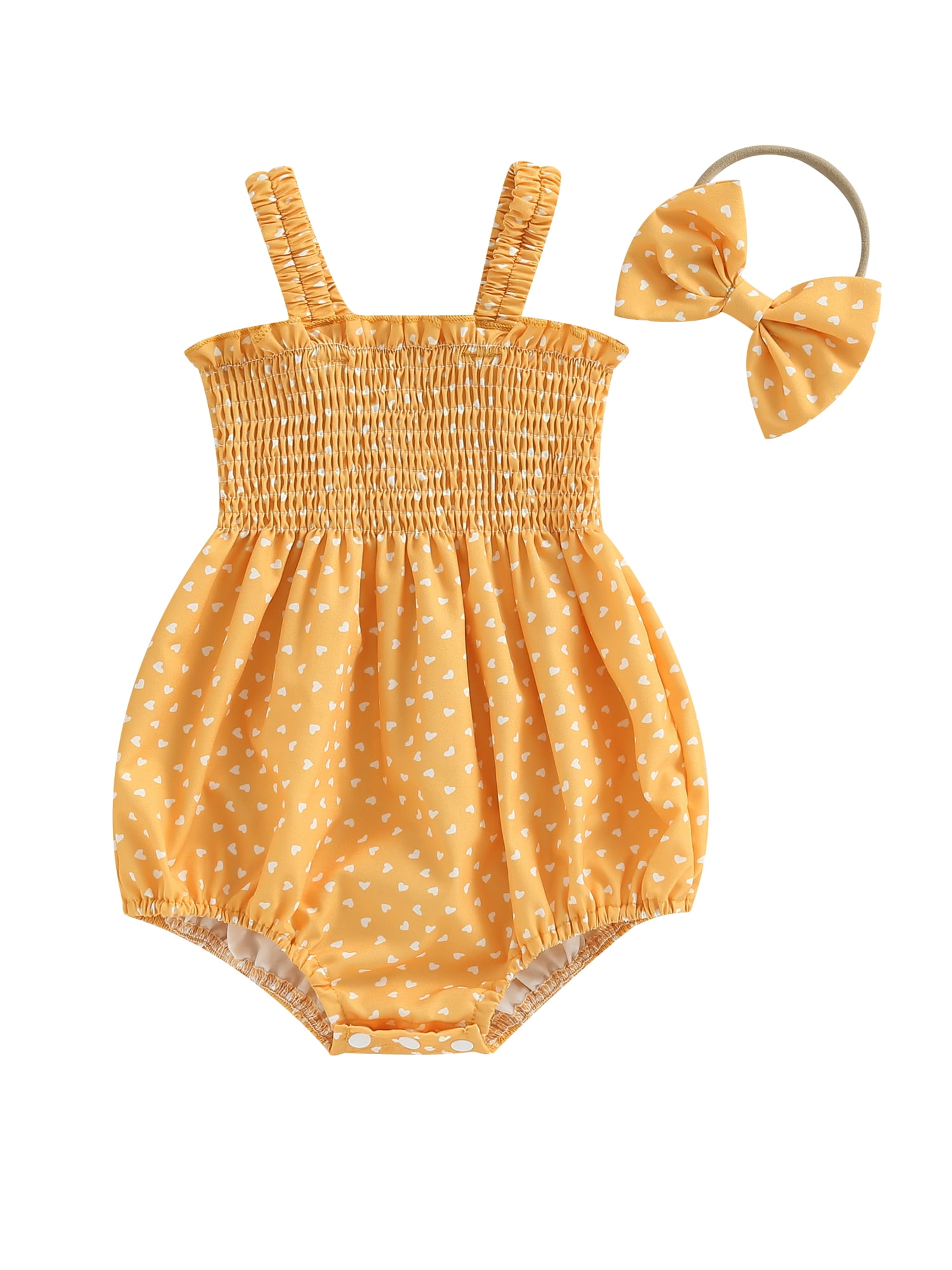 Baby Girl Summer Outfits, Frill Smocked Romper with Headband Set ...