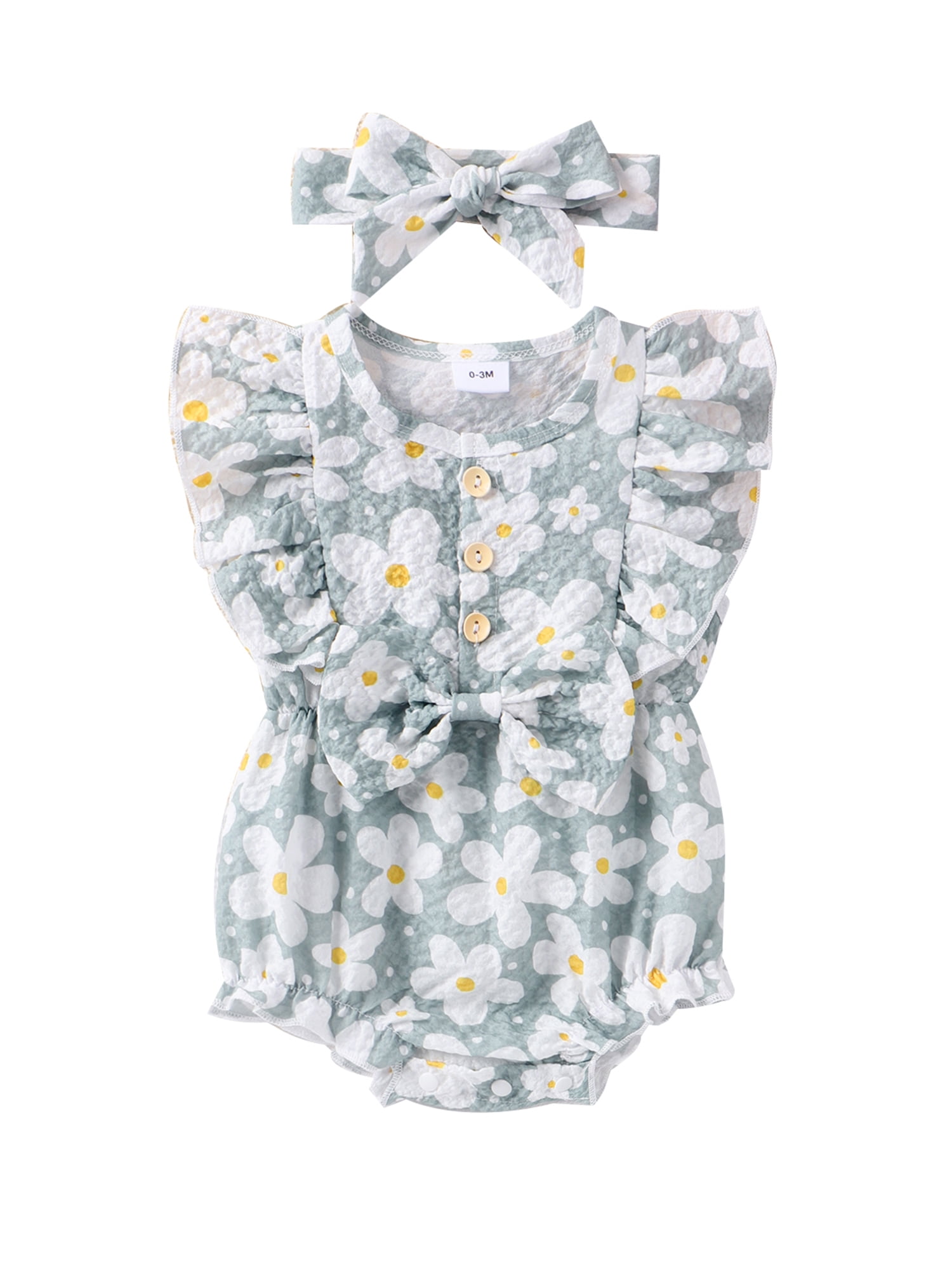 Baby Girl Summer Romper 3 6 9 12 18 Months Infant Clothes Floral Print Cute Bow Ruffles Bodysuit ...