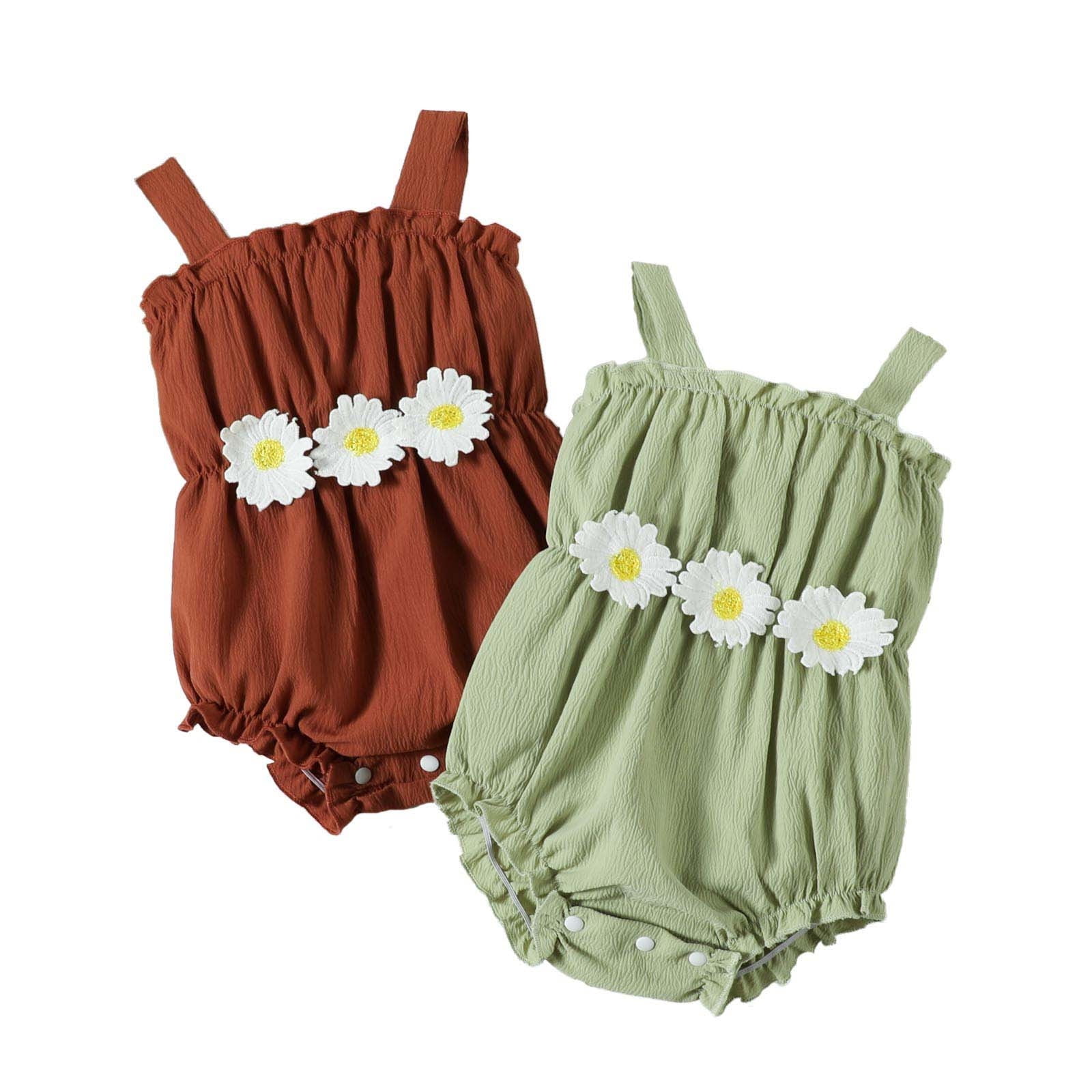 Baby Girl Summer Romper Infant Floral Print Clothes Toddler Ruffles Bodysuit Sleeveless Strap ...