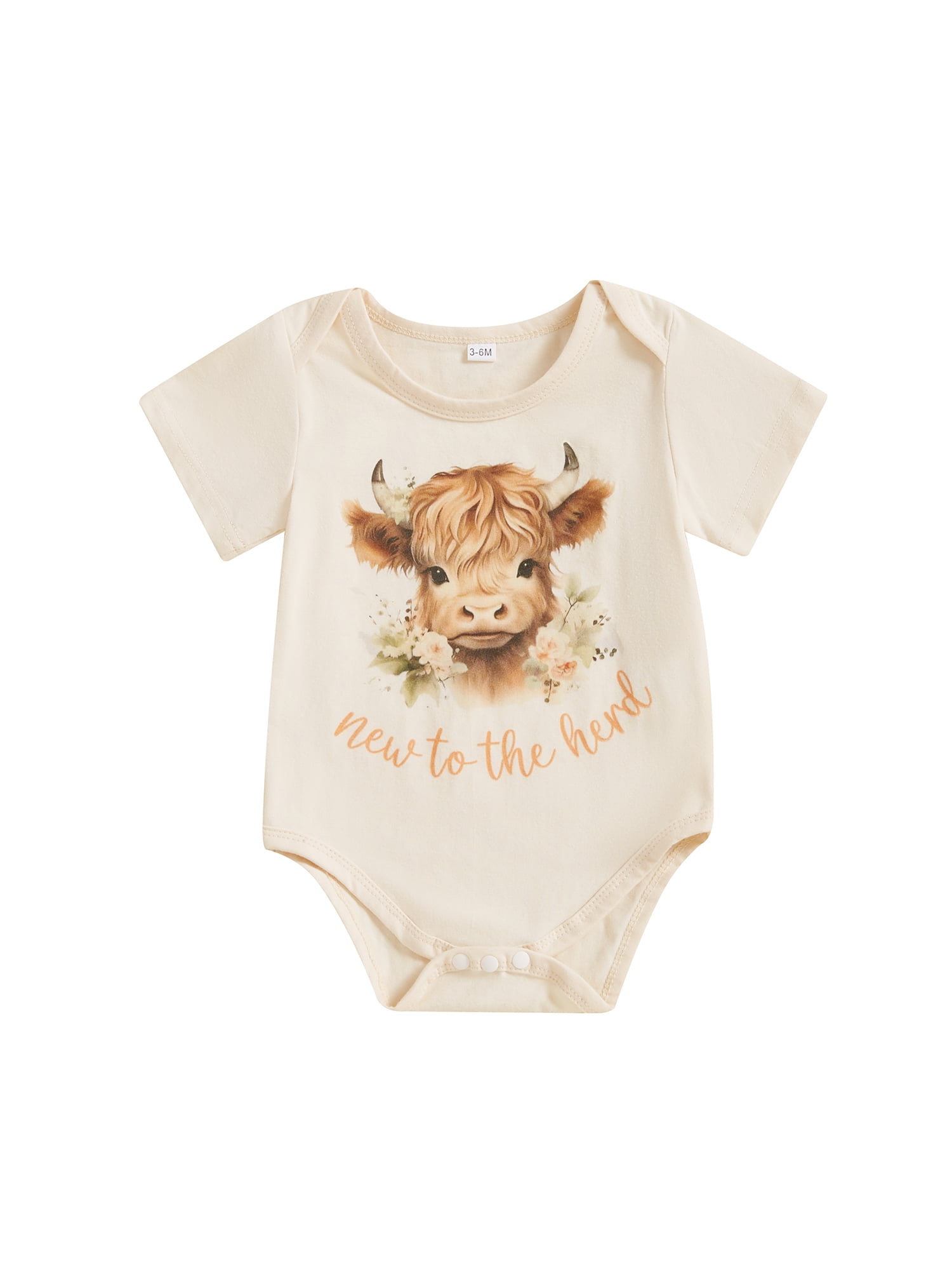 Baby Girl Summer Romper Short Sleeve Highland Cattle One Piece T-shirt Round Neck Cow Print ...