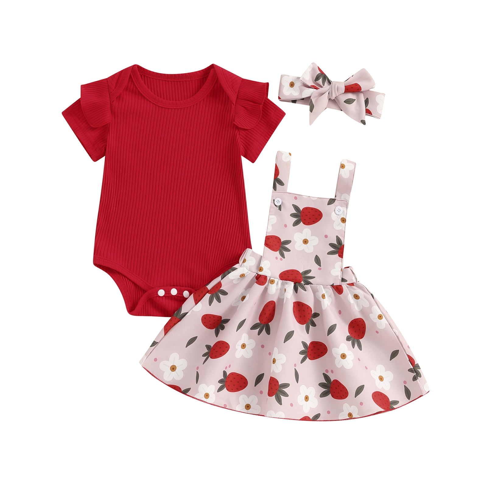 Baby Girl Summer Set, Round Neck Short Sleeve Ribbed Romper Daisy Print ...