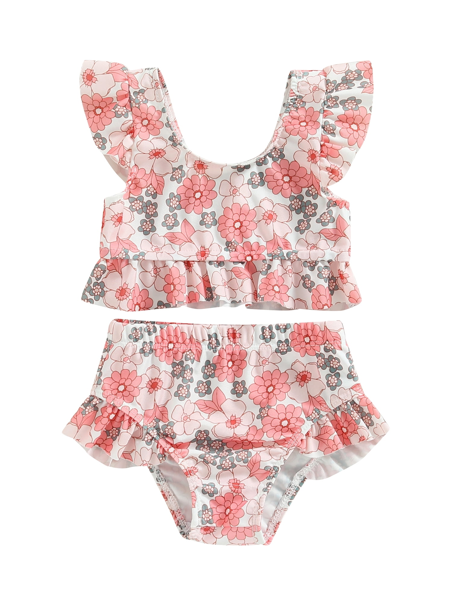 Baby Girl Summer Swimsuit Flower Bull Head Print Fly Sleeve Vest ...