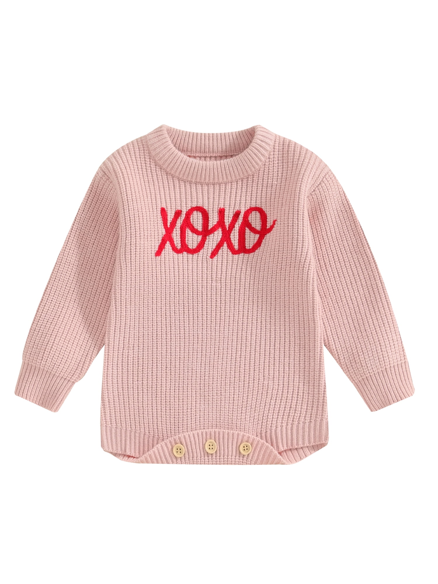 Baby Girl Sweater Rompers Valentine's Day Clothes Letter Embroidered Crew Neck Infant Bodysuits ...