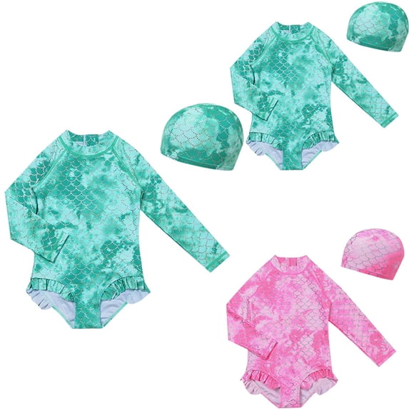 Baby Girl Swimsuit 2 Piece Tie Dye Print Round Neck Long Sleeve One ...