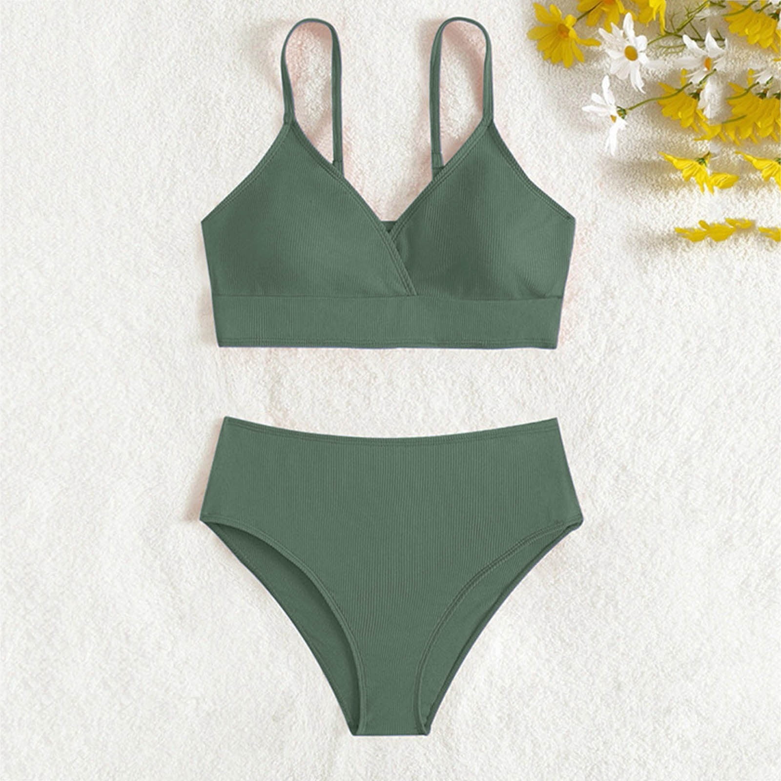 Baby Girl Swimsuit Cute Solid Color 2 Piece Bikini Beach Swimwear for ...
