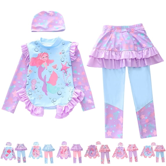 Baby Girl Swimsuit Long Sleeve 2 Piece Rash Guard with Flounce Bottom ...
