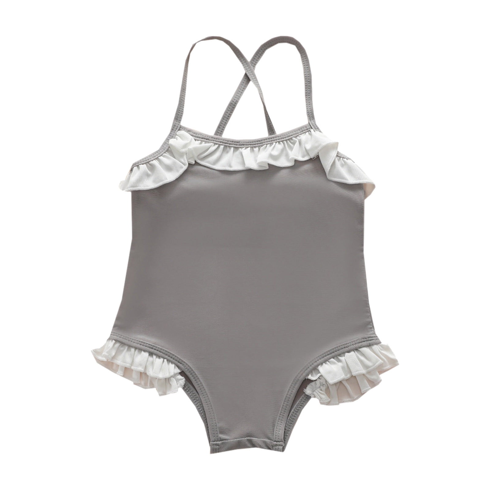Baby Girl Swimsuit One Piece Sleeveless Ruffles Grey Bathing Suit ...