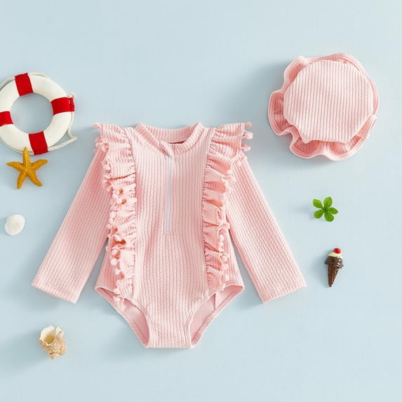 Baby Girl Swimsuit Ruffle Long Sleeve 1 Piece Swimwear Romper Toddler ...