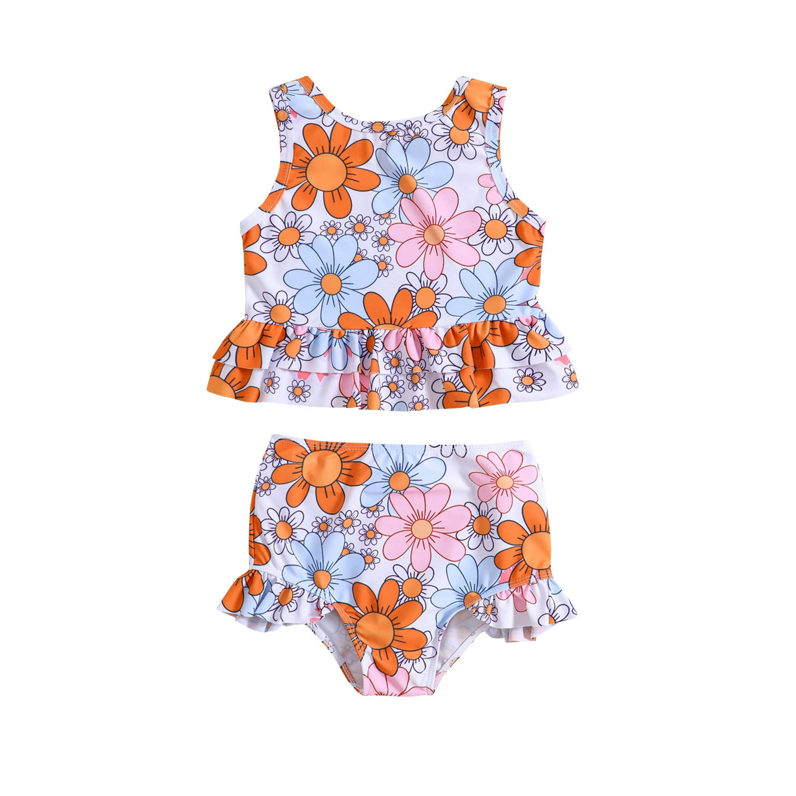 Baby Girl Swimsuit Summer Kids Cartoon Flower Print Ruffles Swimwear ...