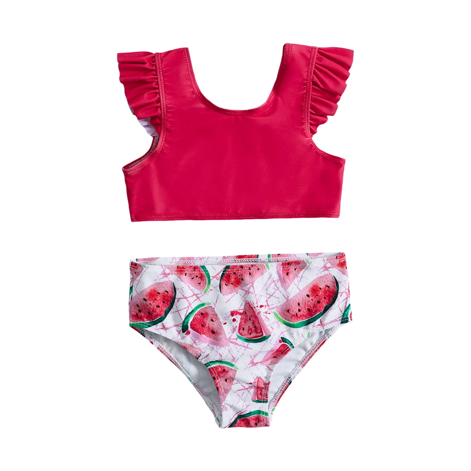 Baby Girl Swimsuit Watermelon Printed Ruffles 2 Piece Flying Sleeves ...