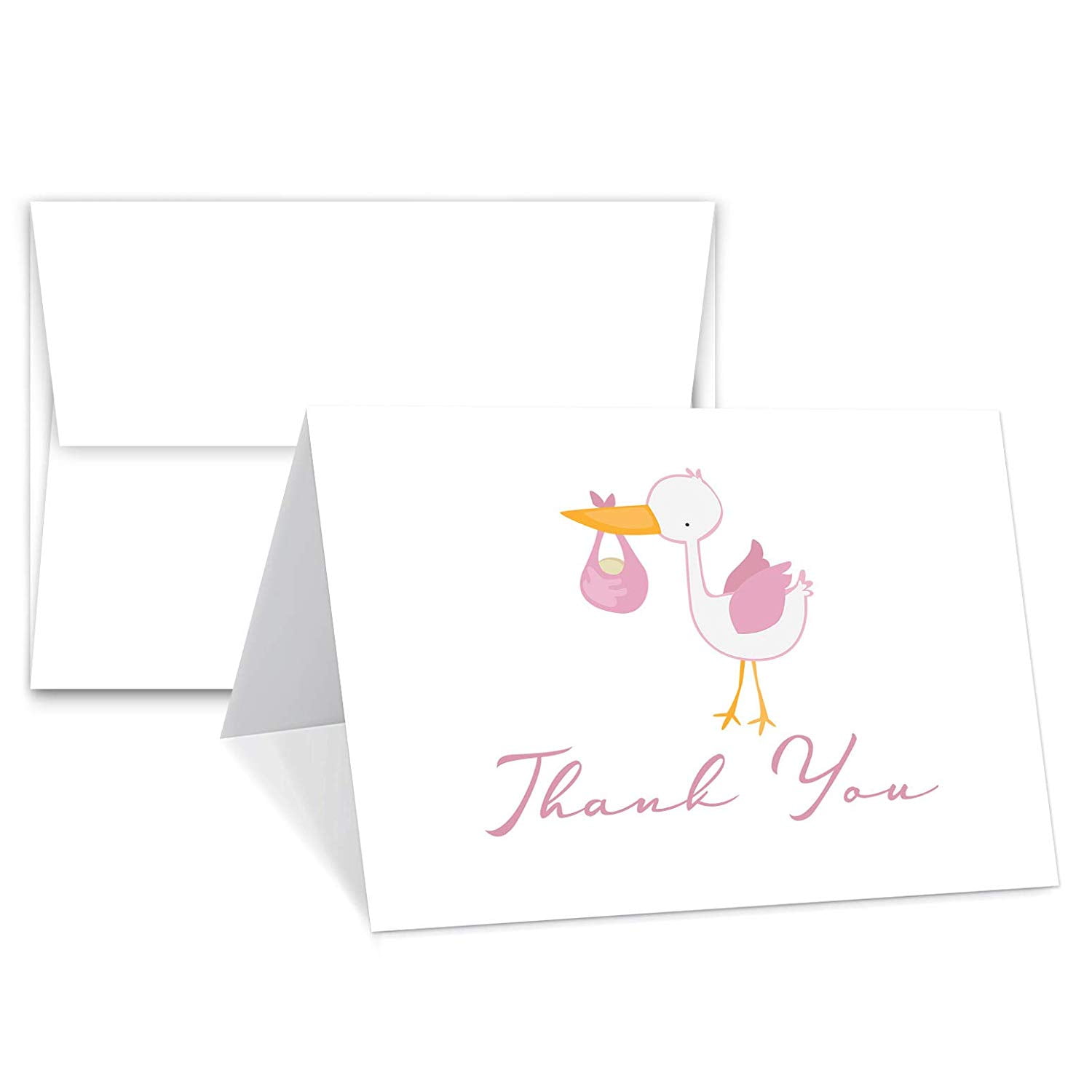Baby Girl Thank You Cards With Envelopes | Elegant Light Pink Design ...