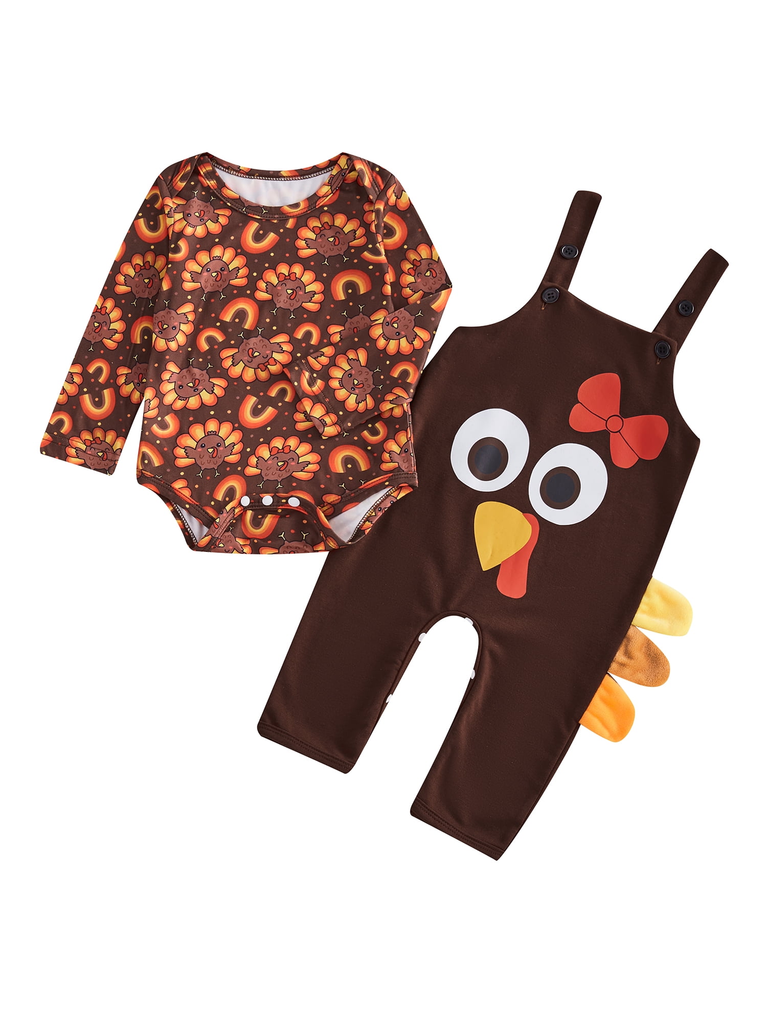 Baby Girl Thanksgiving Outfits Long Sleeve Turkey Print Romper+Pants ...