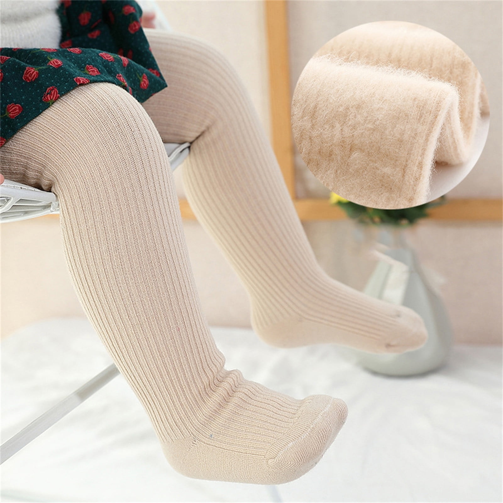 Baby Girl Thick Cable Knit Tights Non- Cotton Footed Leggings Uniform ...