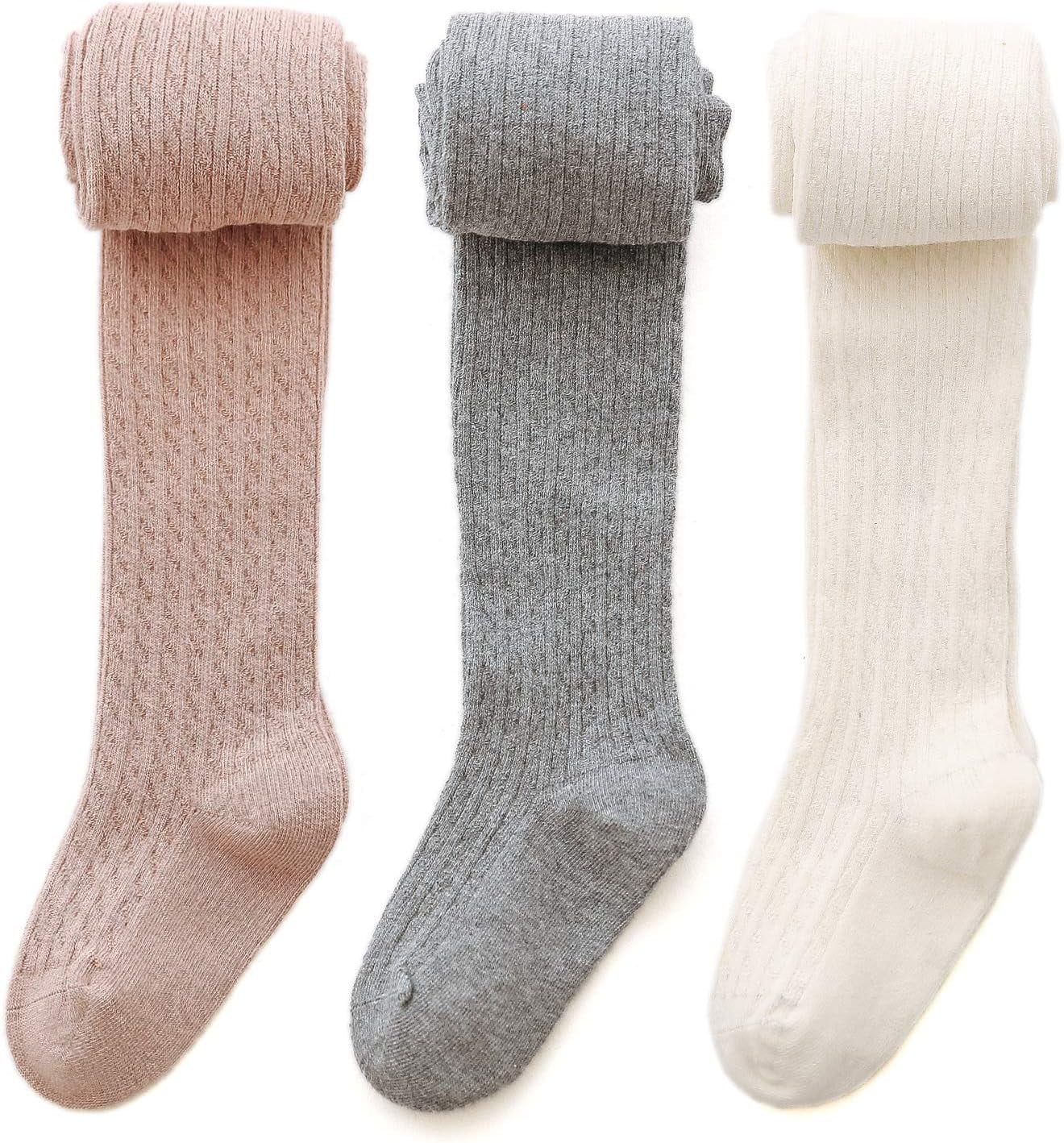 Baby Girl Tights Thick Cable Knit Leggings Seamless Cotton Toddler ...