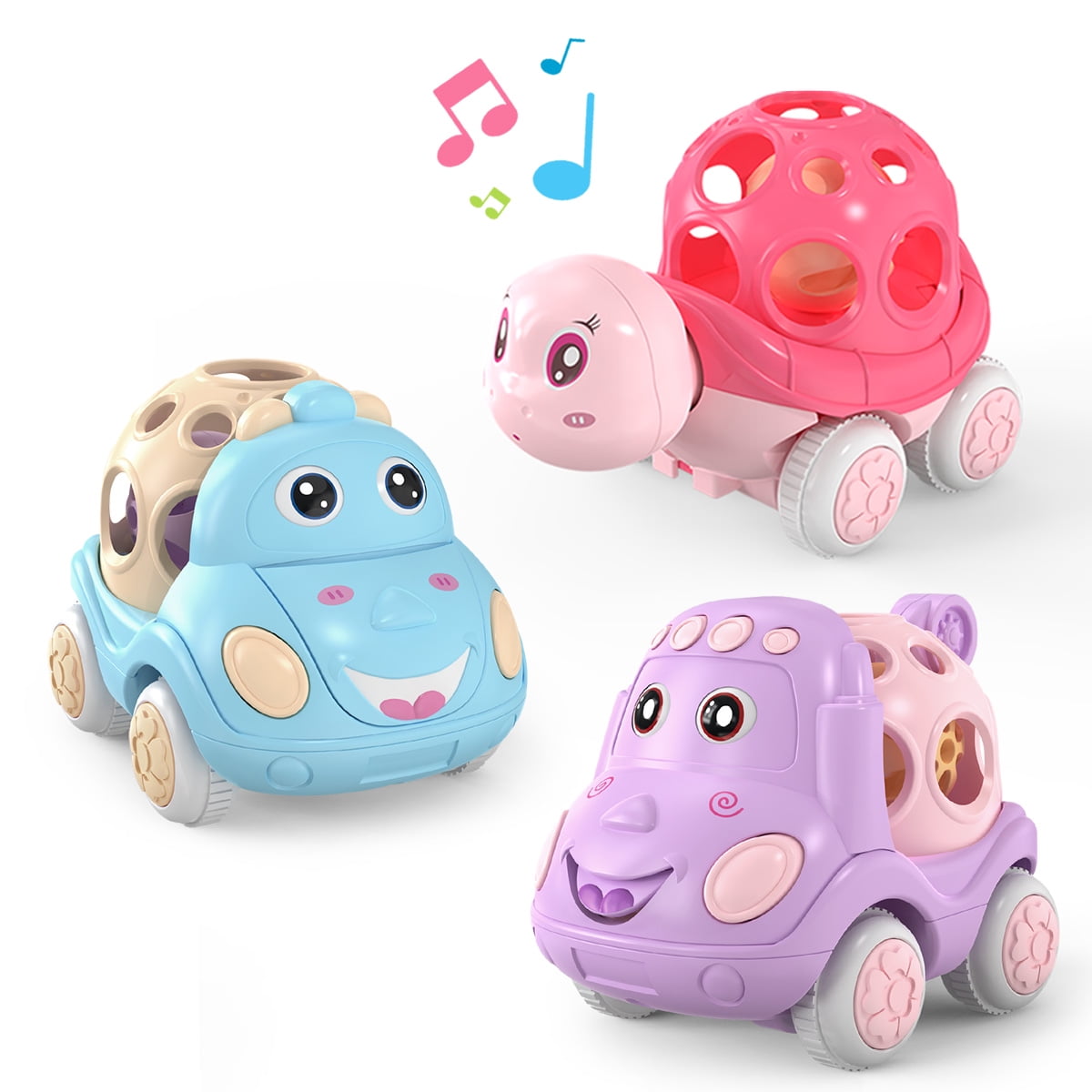 Baby Girl Toy Car,Pink Rattle and Roll Car for 6-12 Months Infant, 3PCS ...