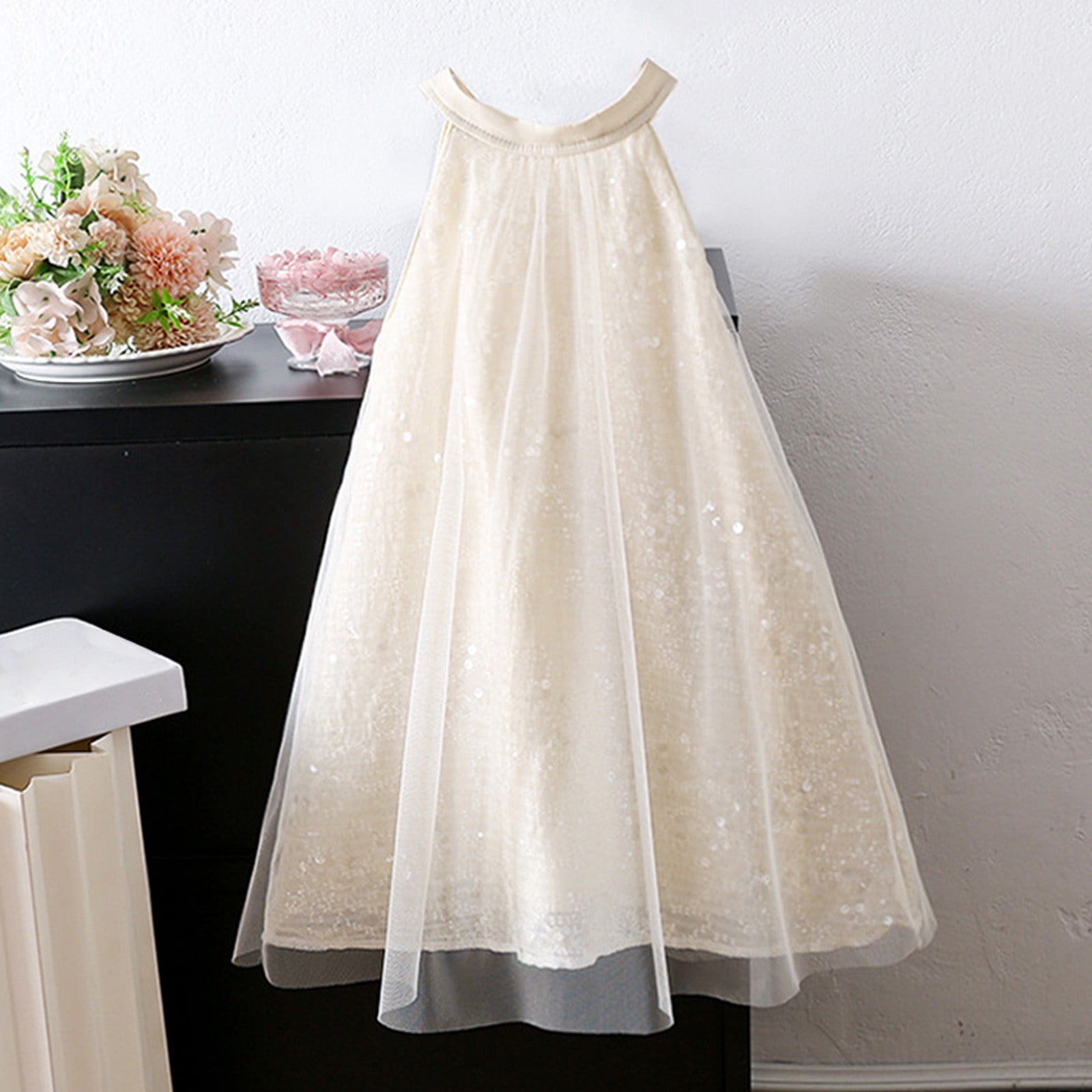Baby Girl Tulle Dress A-Line Beige Dress Girls Sleeveless Princess Tutu ...