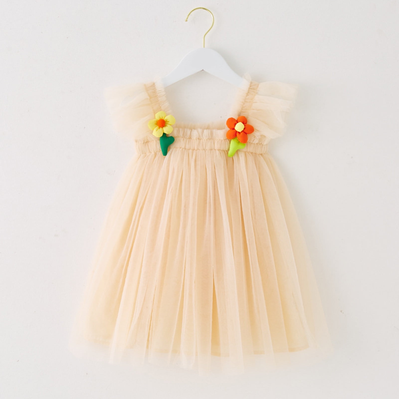 Baby Girl Tulle Dress A-Line Beige Dress for Girls Sleeveless Butterfly ...