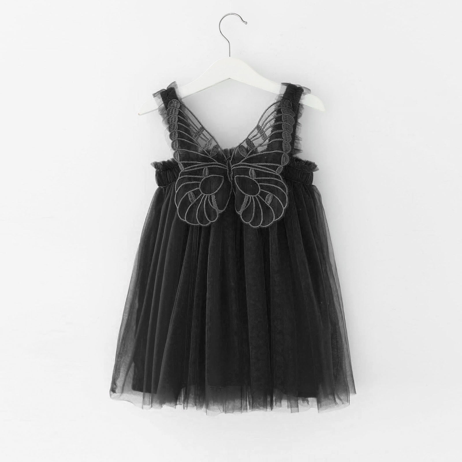 Baby Girl Tulle Dress A-Line Black Dress for Girls Sleeveless Butterfly ...