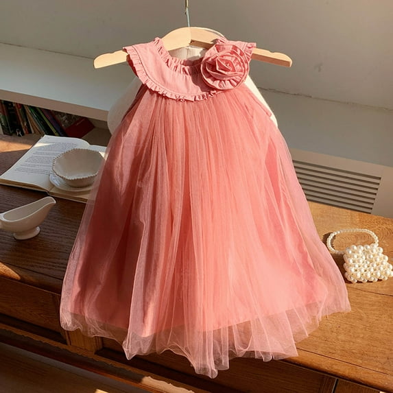 Baby Girl Tulle Dress A-Line Flower Girl Dress Pink Sleeveless ...