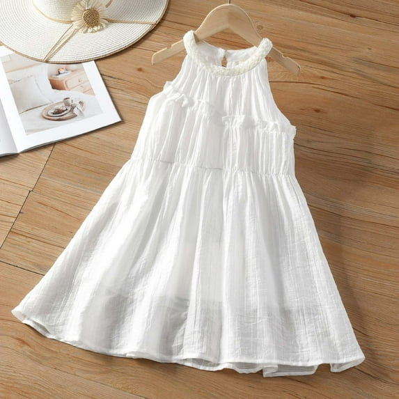 Baby Girl Tulle Dress A-Line Flower Girl Dress White Sleeveless Fairy ...