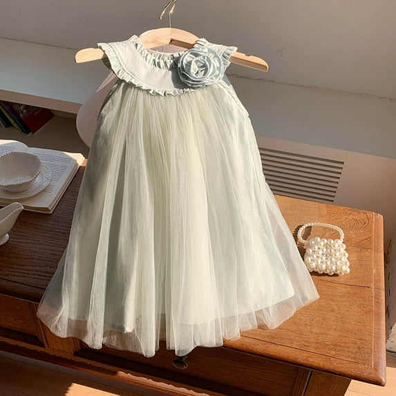 Baby Girl Tulle Dress A-Line Green Dress Girls Sleeveless Princess ...