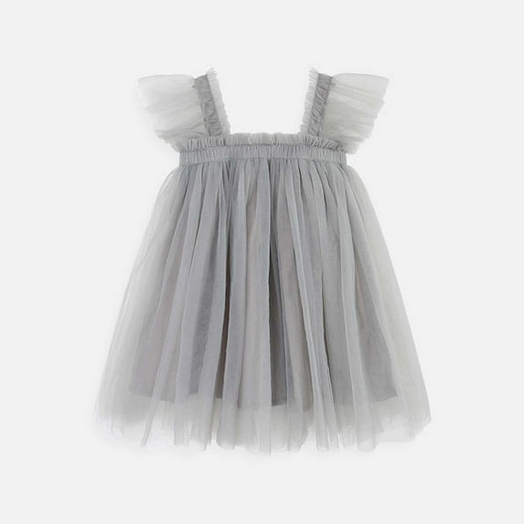 Baby Girl Tulle Dress A-Line Grey Dress for Girls Sleeveless Butterfly ...