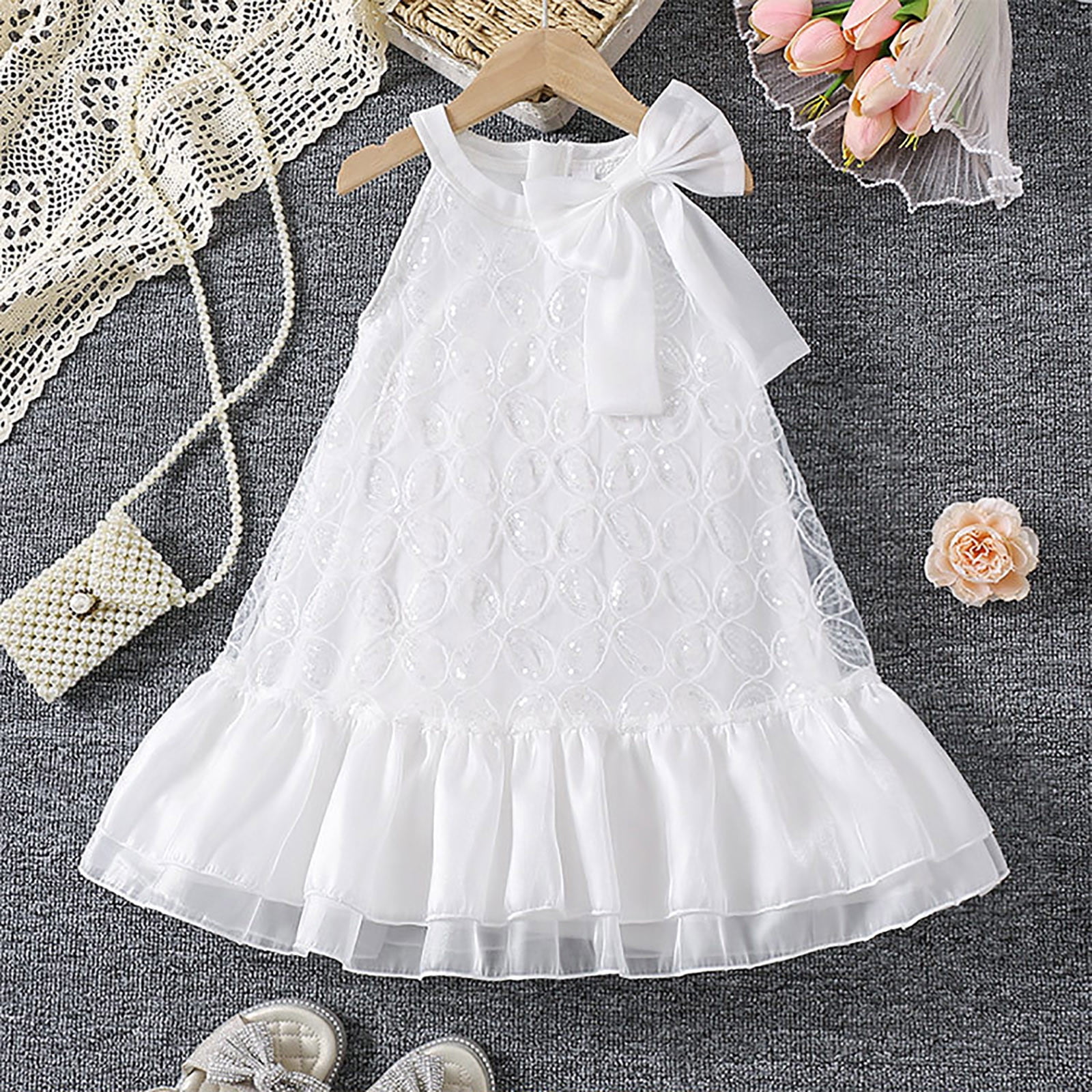 Baby Girl Tulle Dress A-Line White Dresses for Girls Sleeveless ...