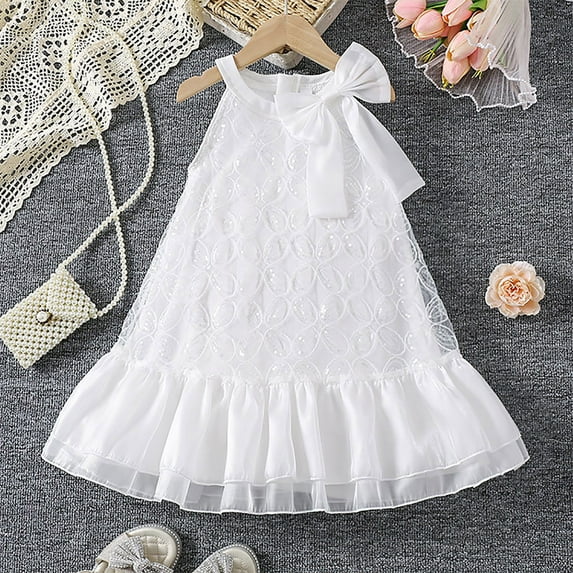 Baby Girl Tulle Dress A-Line White Dresses for Girls Sleeveless ...