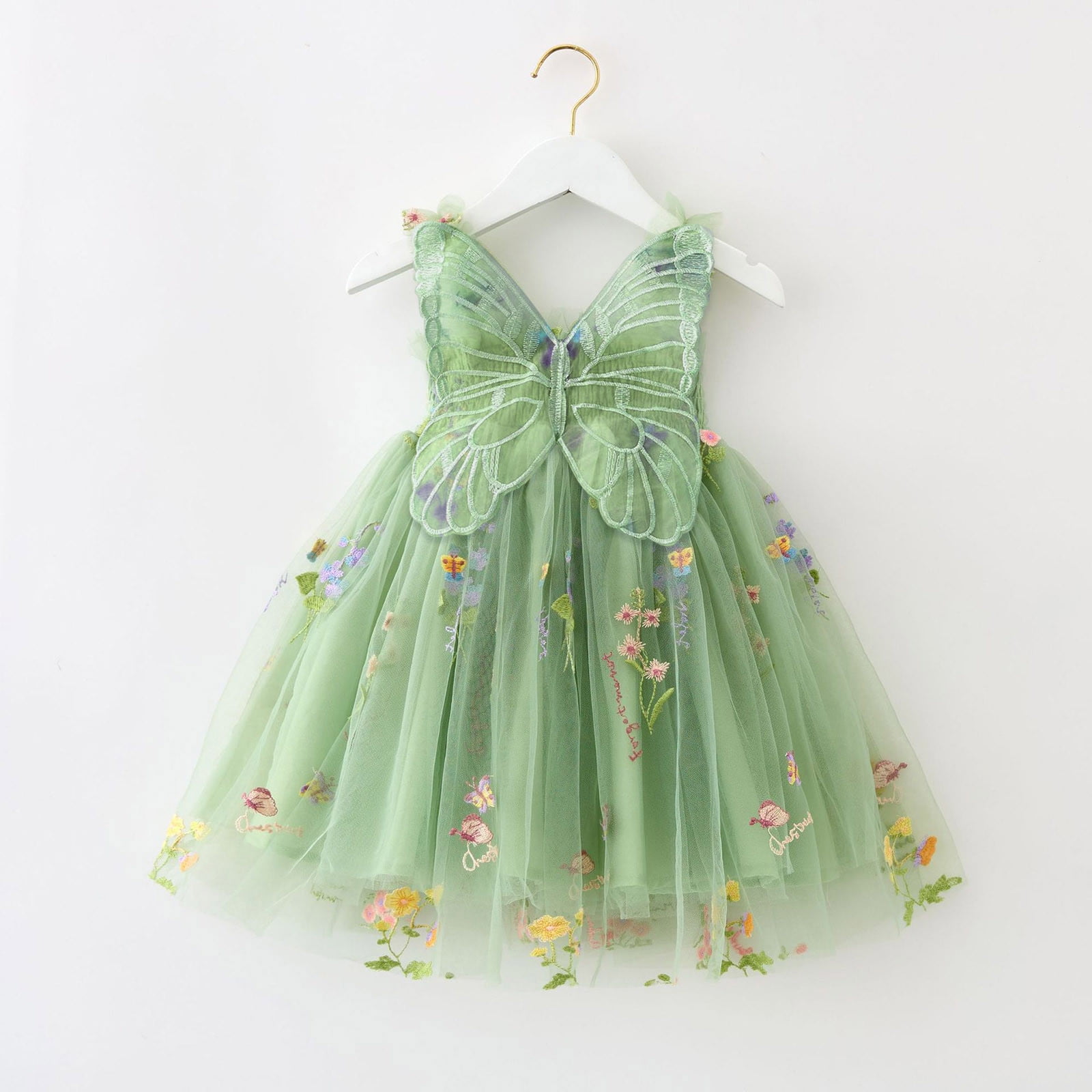 Baby Girl Tulle Dress Butterfly Wings Straps Square Neck Tutu Dress ...