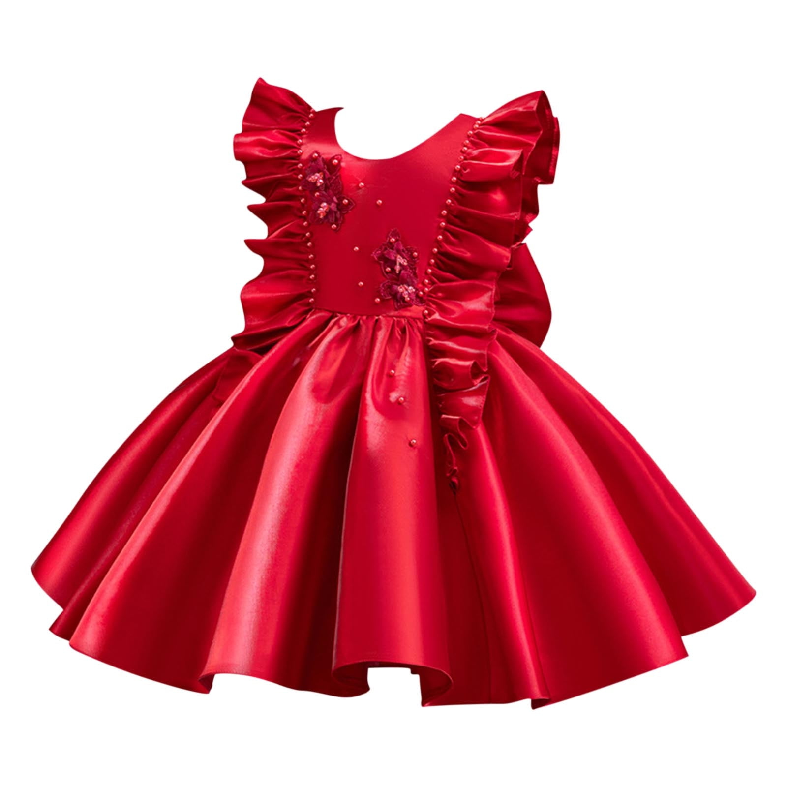 Baby Girl Tulle Dress Casual Flower Embroidery Toddler Dresses Mesh Princess Bow Skirt Red 3-4 ...