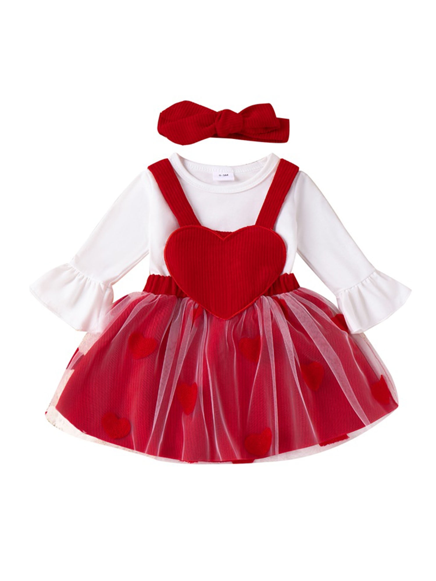 Baby Girl Valentine's Day 3Pcs Outfit Flare Long Sleeve Romper with ...