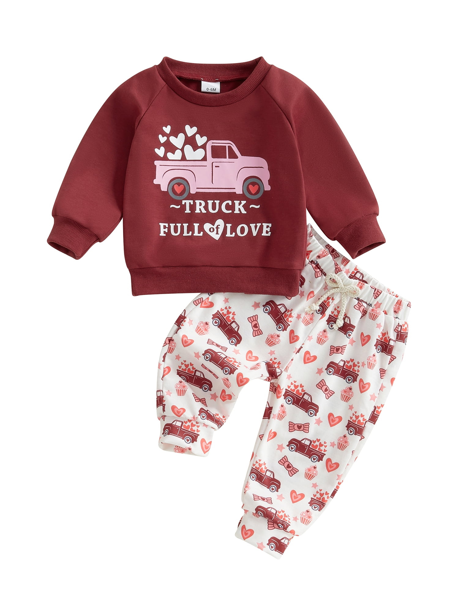 Baby Girl Valentine's Day Clothes Outfits Truck Heart Print Long Sleeve Sweatshirt and Long ...