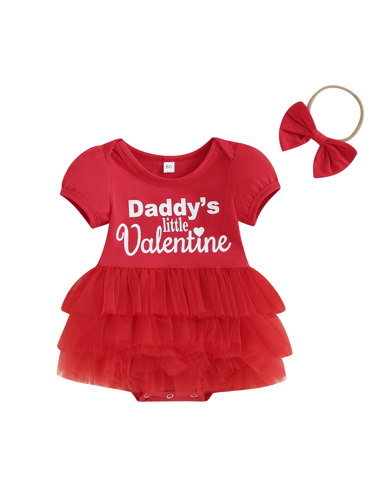 Baby Girl Valentine's Day Clothes Short Sleeve Heart Print Tulle Patchwork Romper Dress with ...